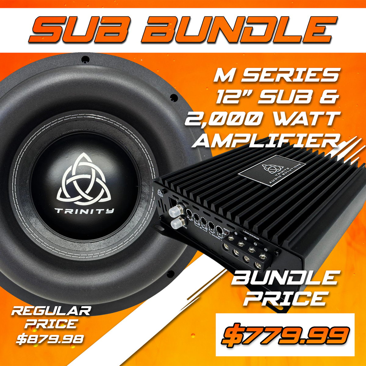 Trinity Audio Single M Series 12" Subwoofer & 2000.1v2 2,000 Watt Mono ...